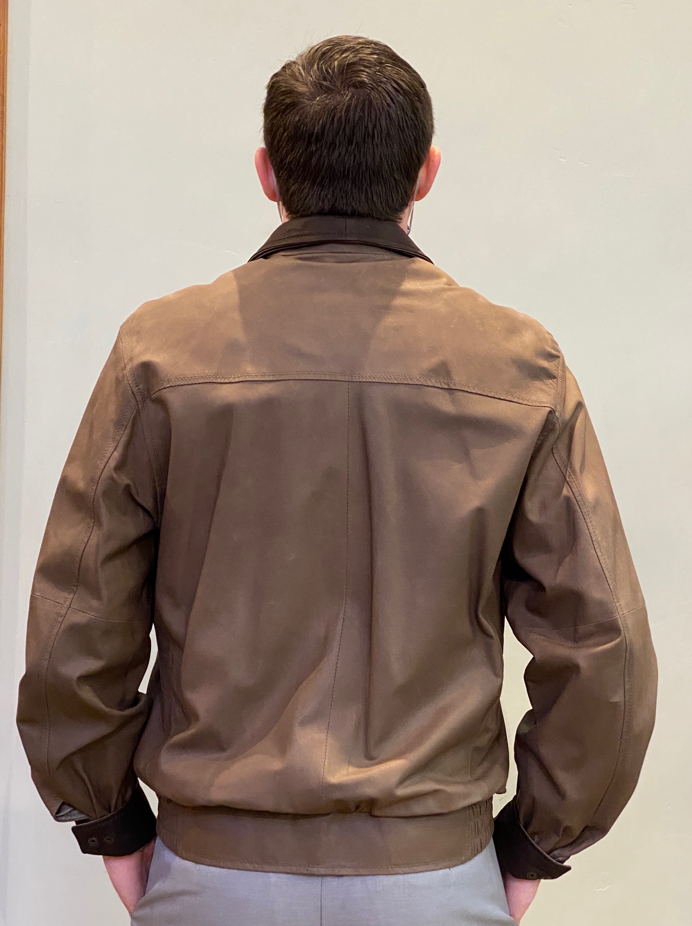Remy Men's Leather Double Collar Jacket in Brown