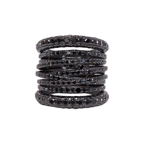 Sidney Garber 18K White Gold Tall Scribble Ring with Black Diamonds