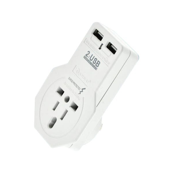 240V Travel Adapter with 2 x USB Charging Ports - Britain / USA / Euro ...