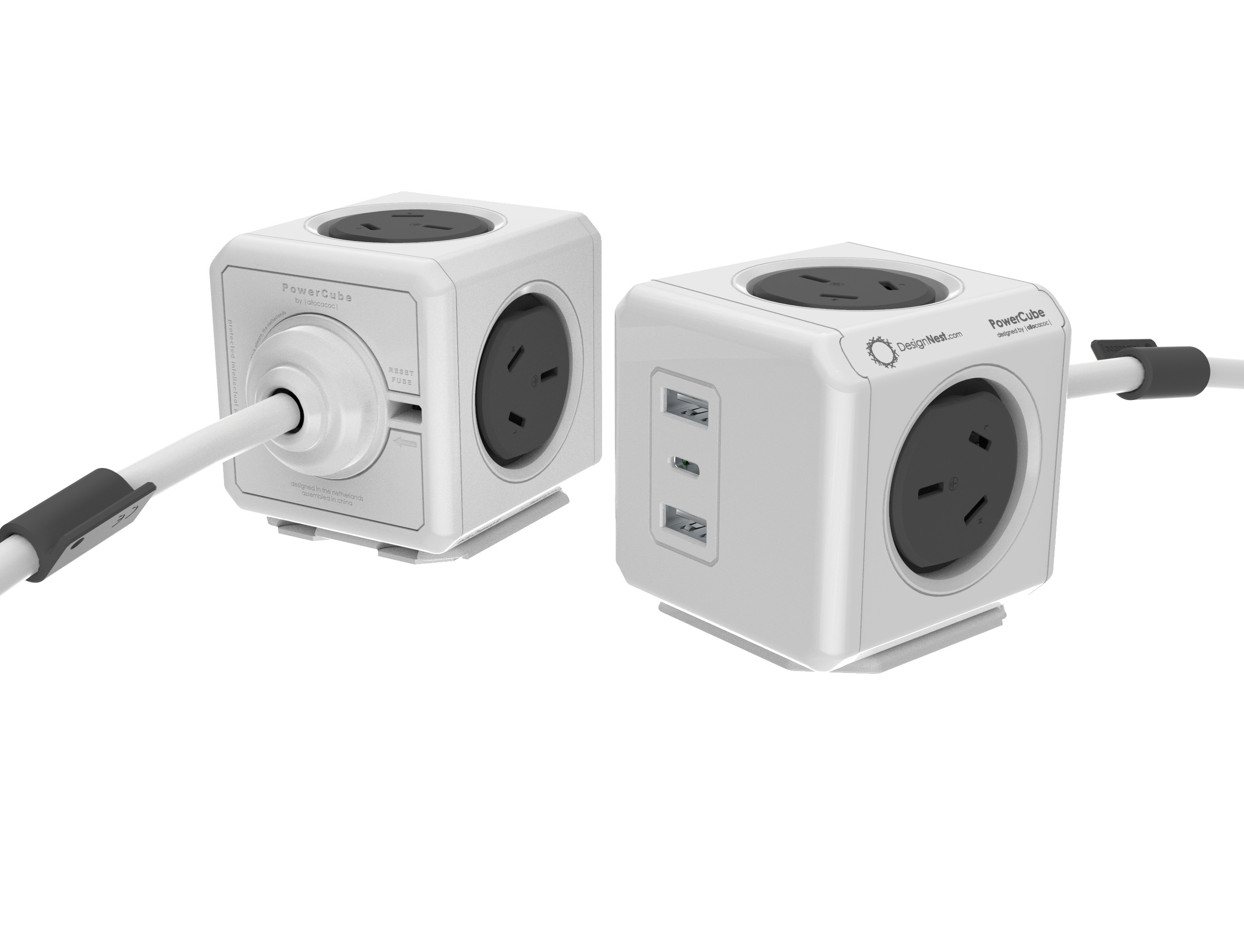 ALLOCACOC POWERCUBE EXTENDED USB GREY- 2A+1C PD 20W 1.5m CABLE - SB ...