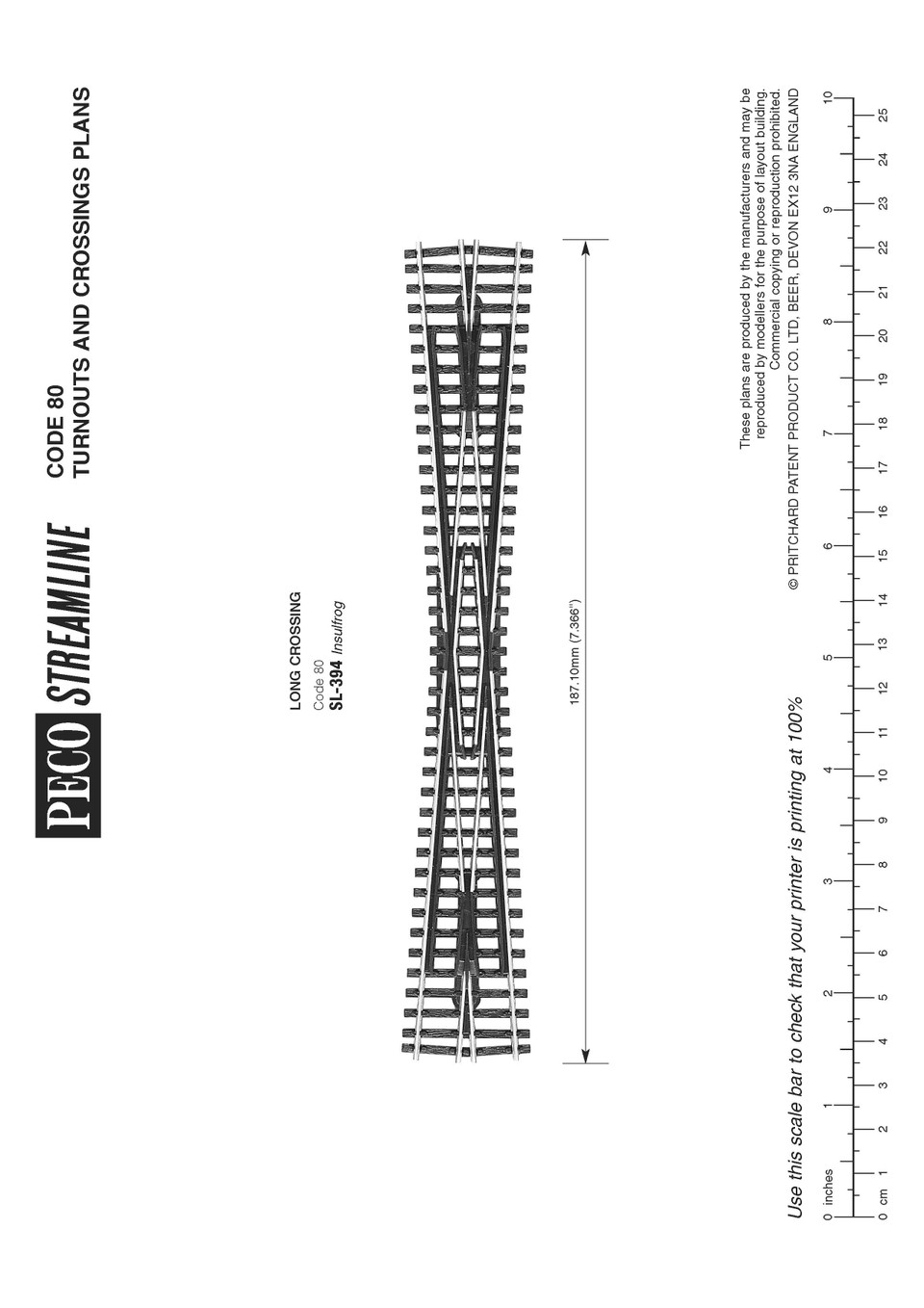 Peco SL-394 Track Code 60 Long Crossing (8° angle) N Gauge Rail Accessories