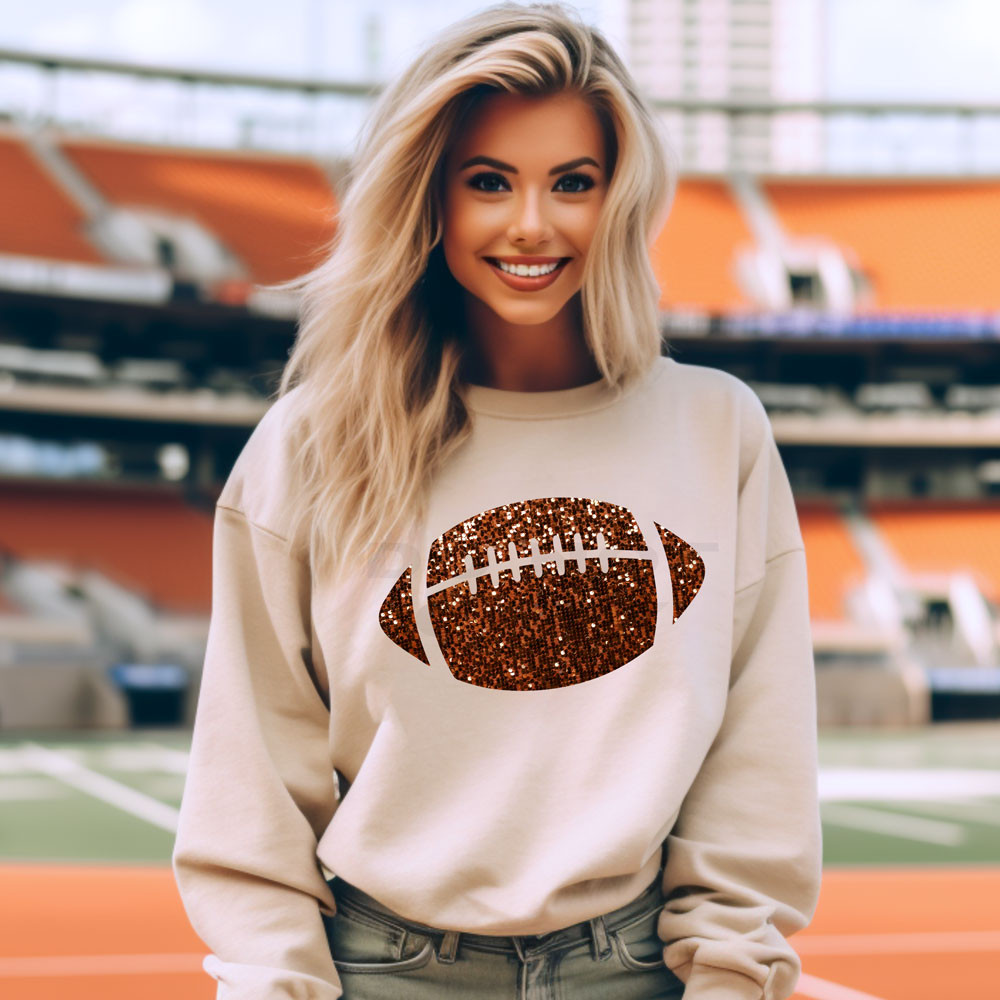 Faux Sequin Football Crewneck Sweatshirt