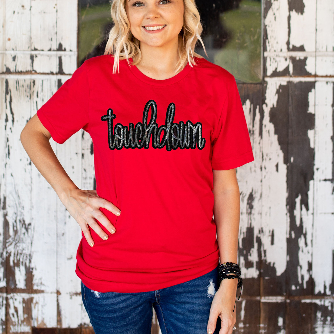 Touchdown Sequin Patch Red Everyday Tee