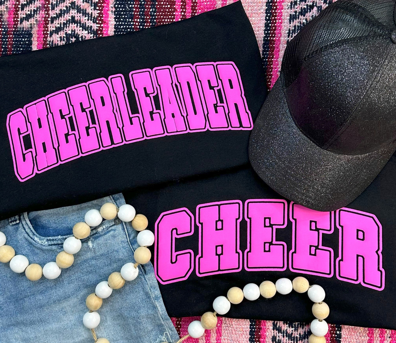 Cheer PINK PUFF Everyday Black Tee