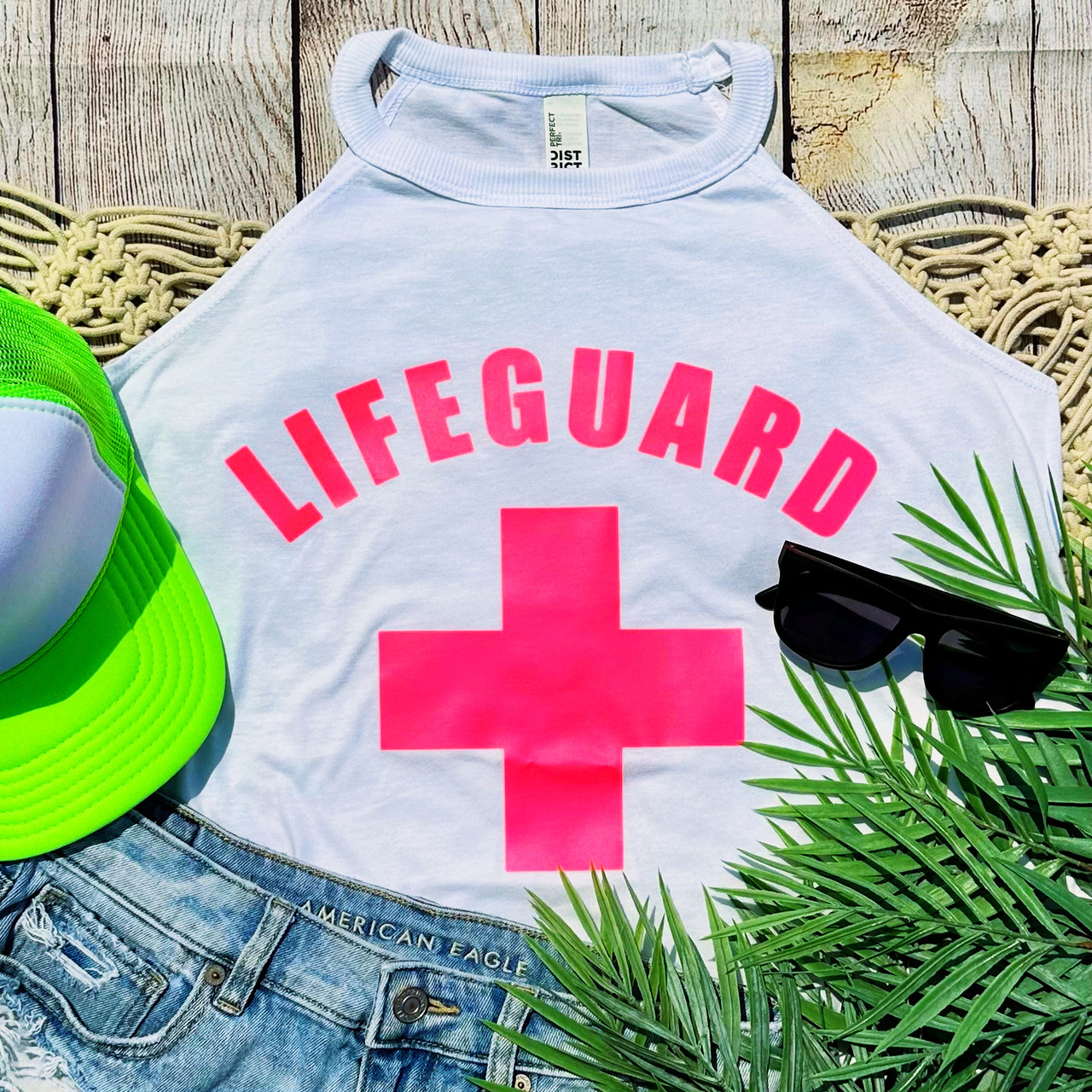 Lifeguard Cross NEON PINK Rocker Tank