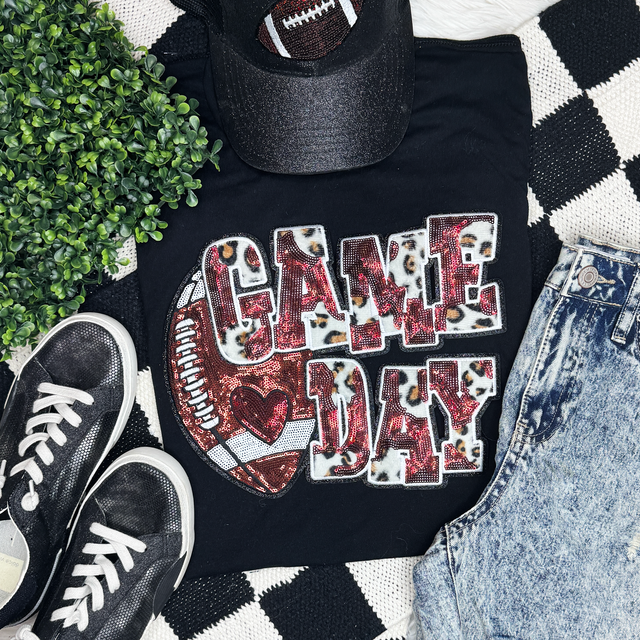 Maroon Football Leopard Sequin Tee