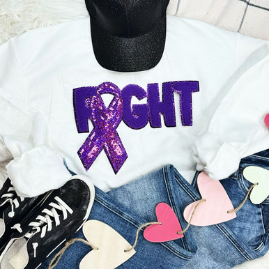Purple Fight Ribbon White Crewneck Sweatshirt