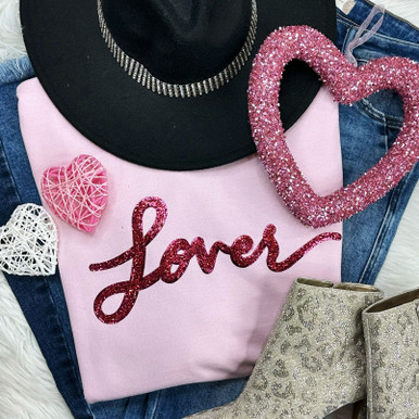 Lover Sequin Patch Light Pink Crewneck Sweatshirt