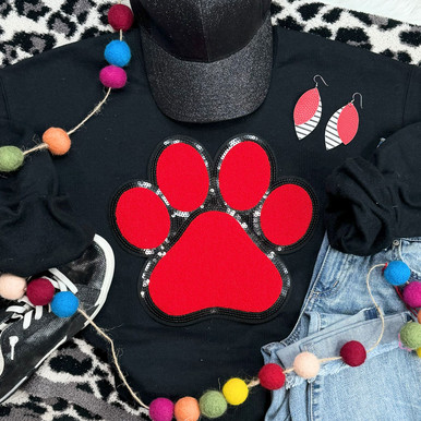 Dog Paw Red Chenille Crewneck Sweatshirt