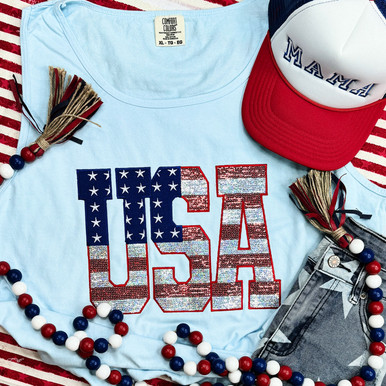 USA Sequin Patch Pigment Dyed Tank