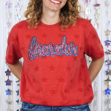 Firecracker Red and Blue Sequin Patch Red Star Tee