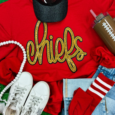 Chiefs Gold Sequin Patch Red Crewneck Sweatshirt