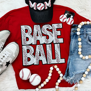 Sequin Baseball Word Tee