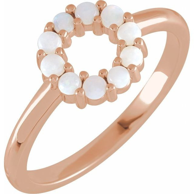 Rose Gold 14 Karat Natural White Fire Opal Cabochon Halo Style Ring