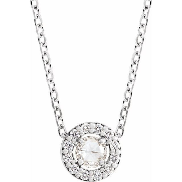 Platinum 0.20 Carats Rose Cut Natural Diamond Halo 16 to 18 inch Pendant