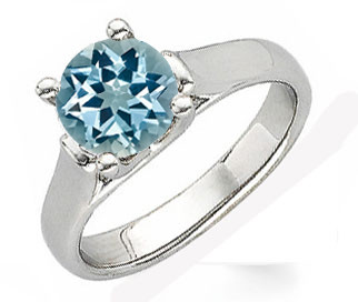 GEM Blue 1.00 Carat 6.5mm Aquamarine Solitaire Gemstone Ring With ...