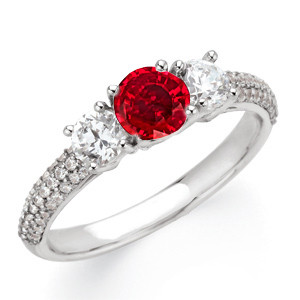 1.00 Carat GEM Ruby 6mm set in Shank Diamond Ring