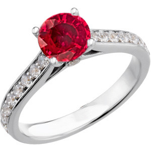 1.00 Carat GEM Ruby 6mm set in Shank Diamond Ring
