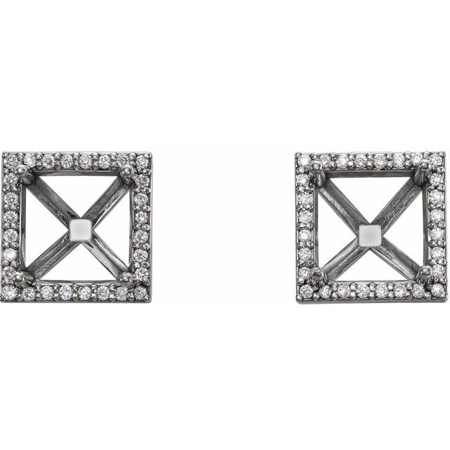 Square 4 Prong Halo Style Earrings Mounting in 14 Karat White Gold for ...