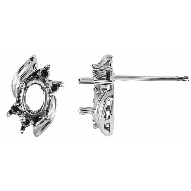 Accented Earrings Mounting in 10 Karat White Gold for Oval Stone, 0.78 ...