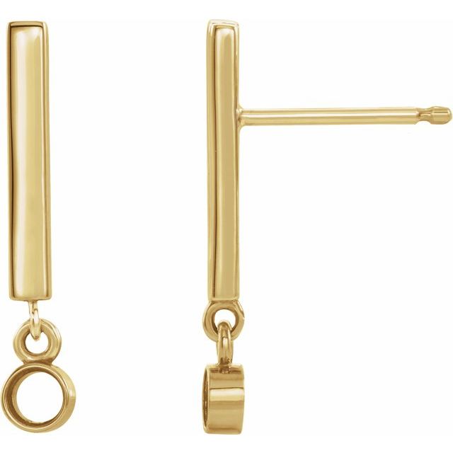 Bezel Set Bar Earrings Mounting in 14 Karat Yellow Gold for Round Stone ...