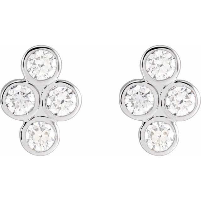 Bezel Set Cluster Earrings Mounting in 14 Karat White Gold for Round ...