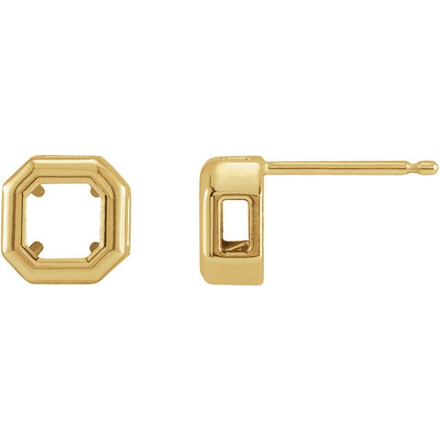 Bezel Set Bezel Earrings Mounting in 14 Karat Yellow Gold for Asscher ...