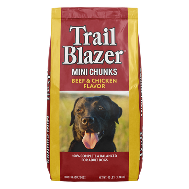 TRAIL BLAZER, DRY DOG FOOD. 100% COMPLETE & BALANCED. 1/40-LBS