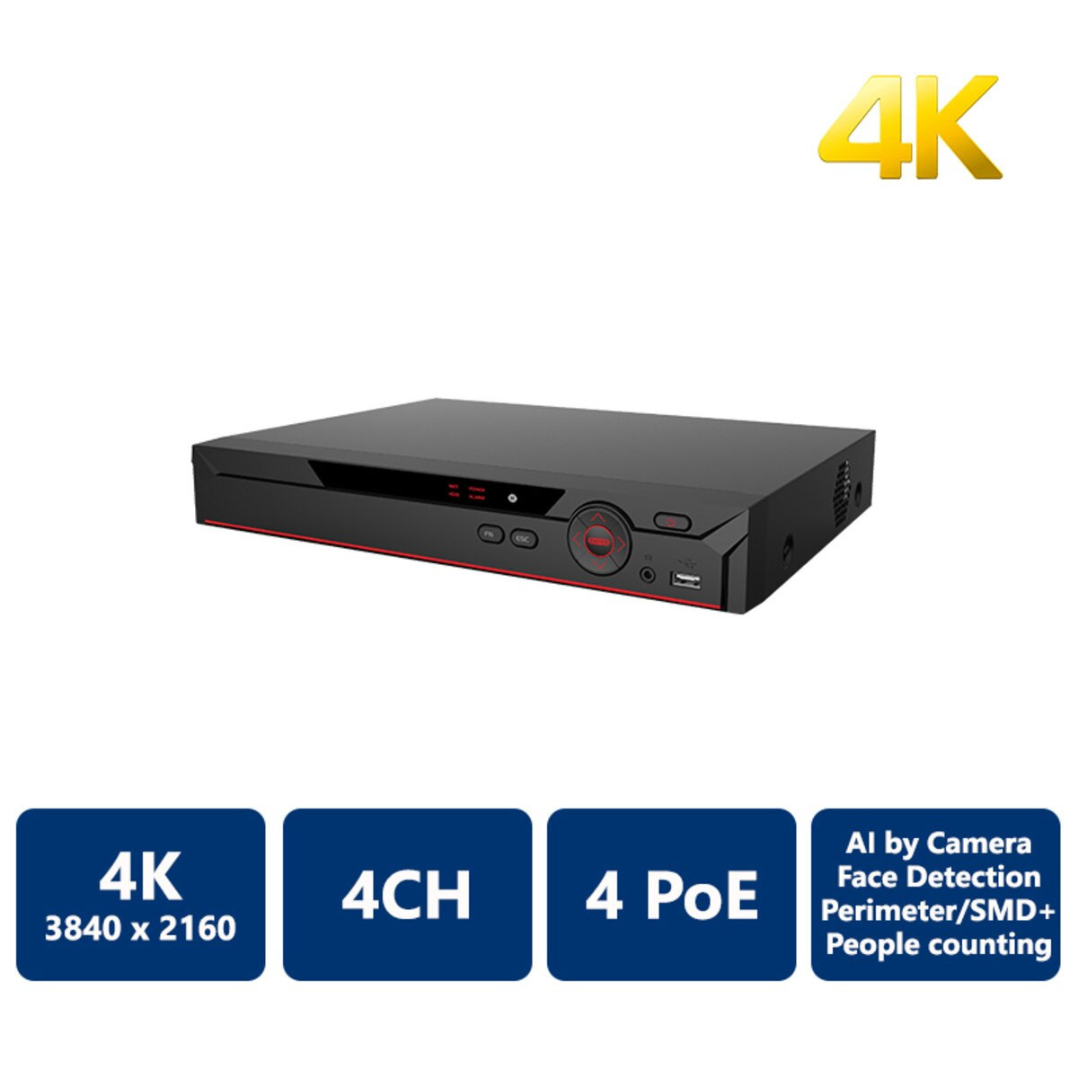 4 Channel Compact 1U 4PoE 4K & H.265 NVR (NVR-NV41A04-P4-4K-S2L)