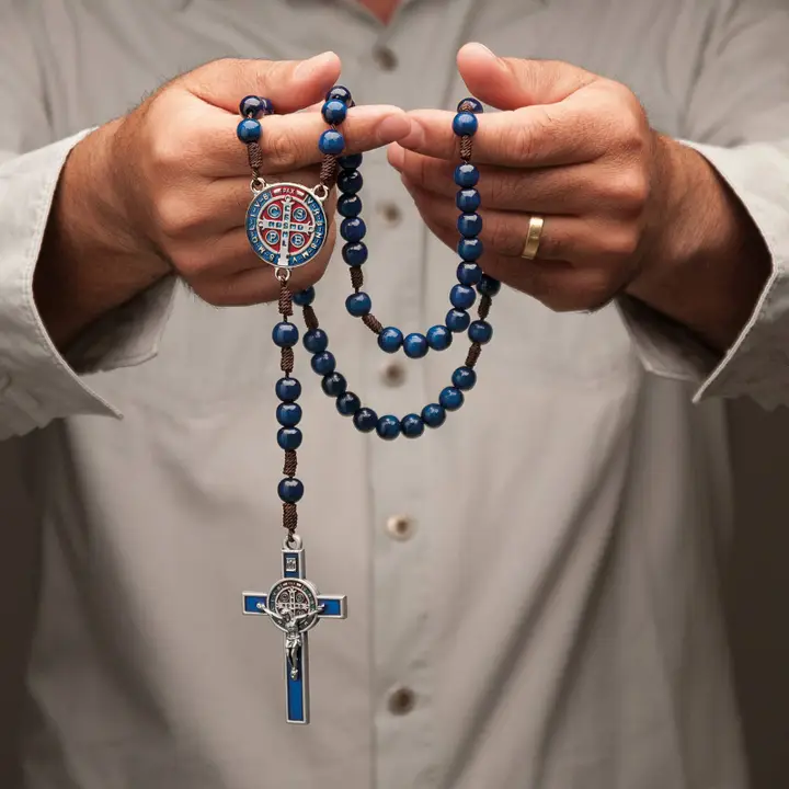 St. Benedict Wood Rosary - Blue 10mm Beads