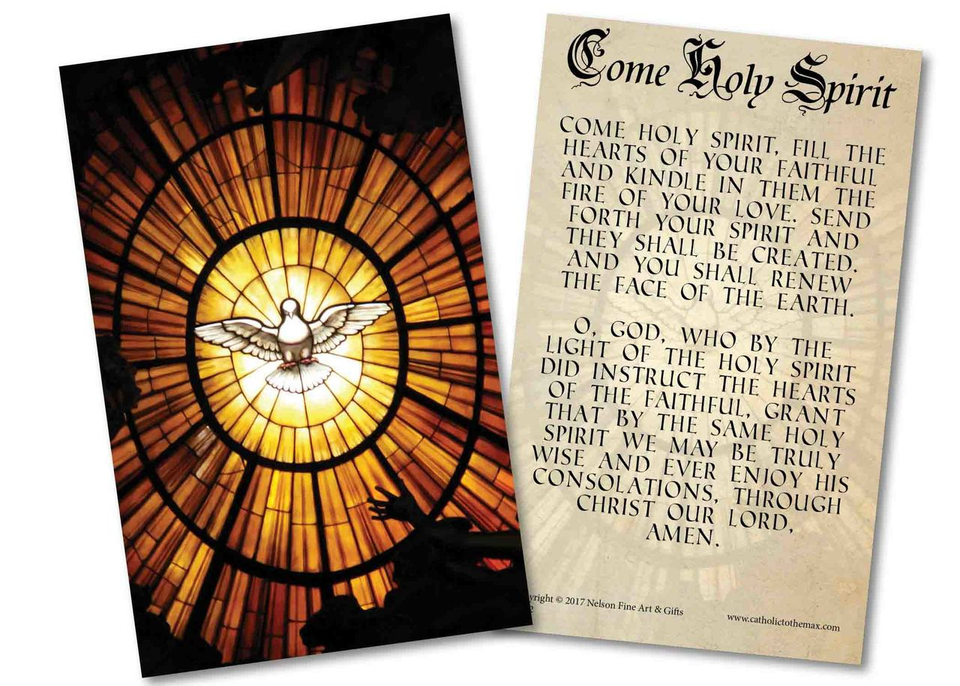 Laminated Stained Glass Dove with Come Holy Spirit Prayer Holy Card