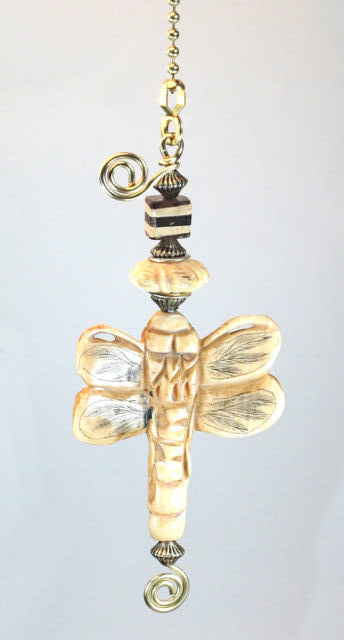 Bone dragonfly fan pull | carved dragonfly fan pull