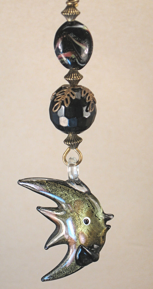 black fish ceiling fan pull | black glass fish fan pull