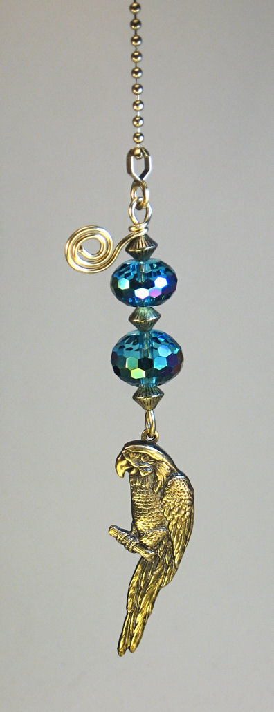 Blue Parrot Ceiling Fan Pull | Brass Parrot Fan Pull Chain