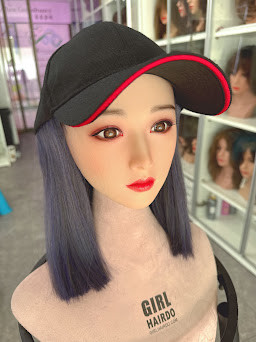 CAP WITH BLUE HAIR - GIRLHAIRDO.COM Singapore Hair Extensions & Hair Wigs