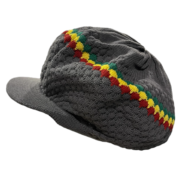 Knitted Tam - Gray w/Rasta Stripe - VP Reggae