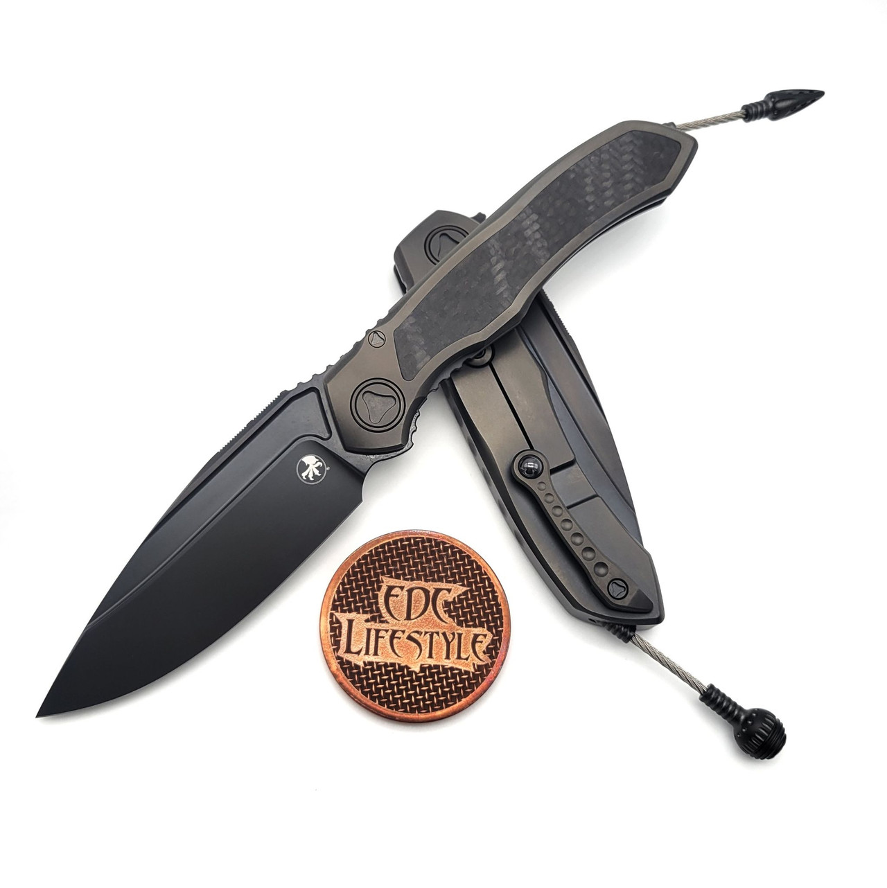 Microtech Anax 190C-1DLCTCFITI Titanium Handle DLC Single Edge Carbon ...