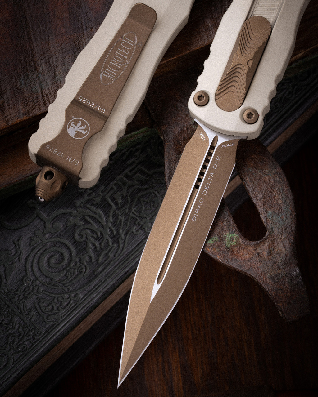 Microtech Dirac Delta Champagne 3.75" D/E Burnt Bronze 227-1CG-C19