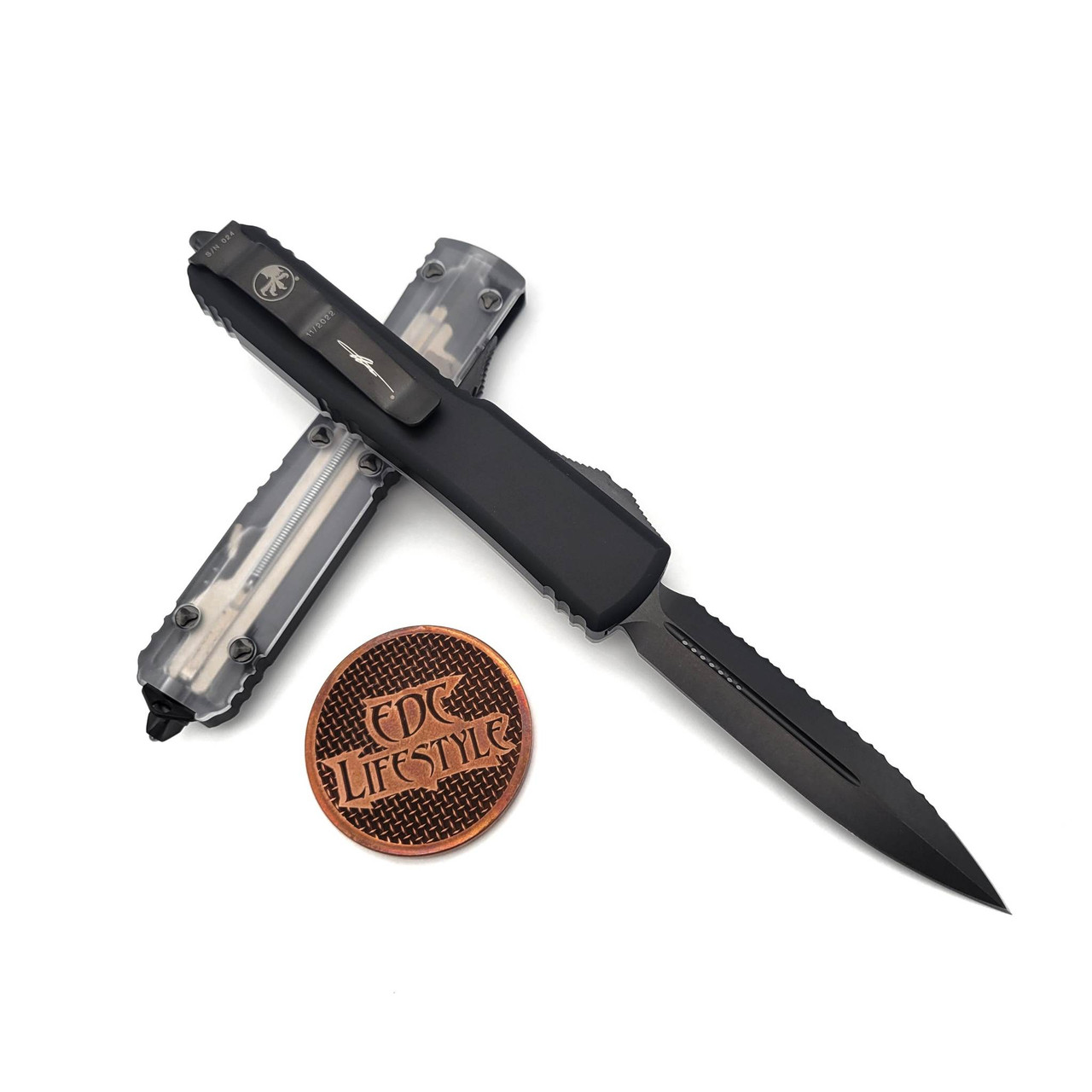 Microtech Ultratech 122-3DLCTCLS Clear Top DLC Double Edge Full Serrated