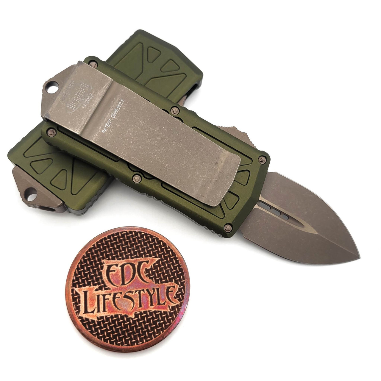 Microtech Exocet 157-13APOD OD Green Bronze Standard Double Edge Exocet ...