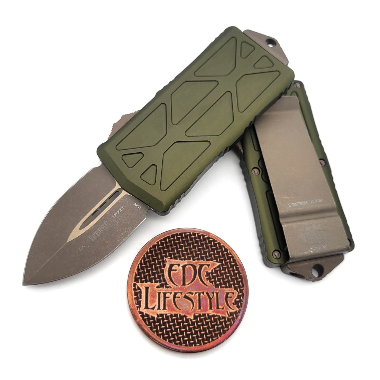 Microtech Exocet 157-13APOD OD Green Bronze Standard Double Edge Exocet ...