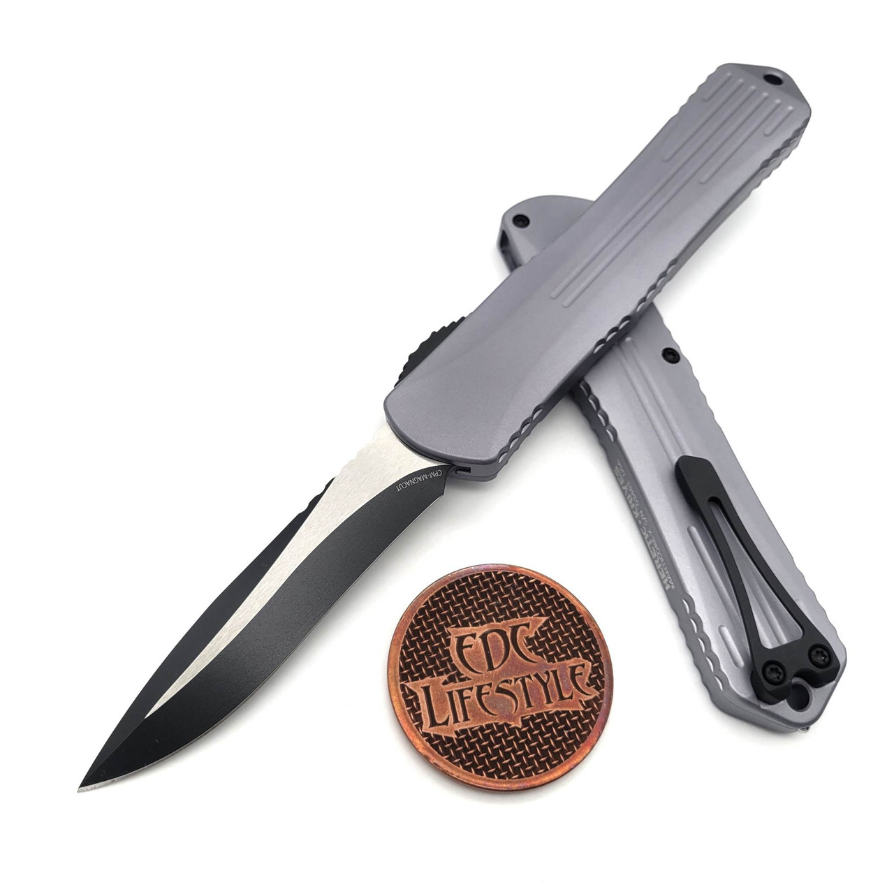 Heretic Knives Manticore X Recurve Two Tone Black Gray Handle Black