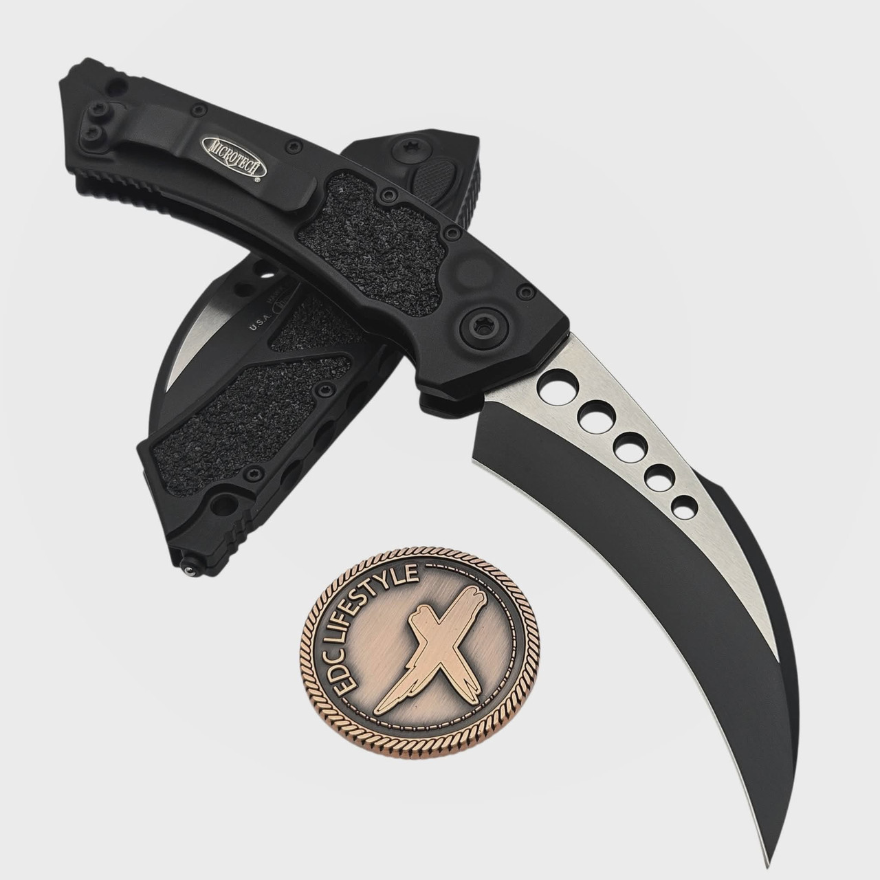 Microtech Hawk Auto Black Tactical Textured Inlays 4" 166-1T