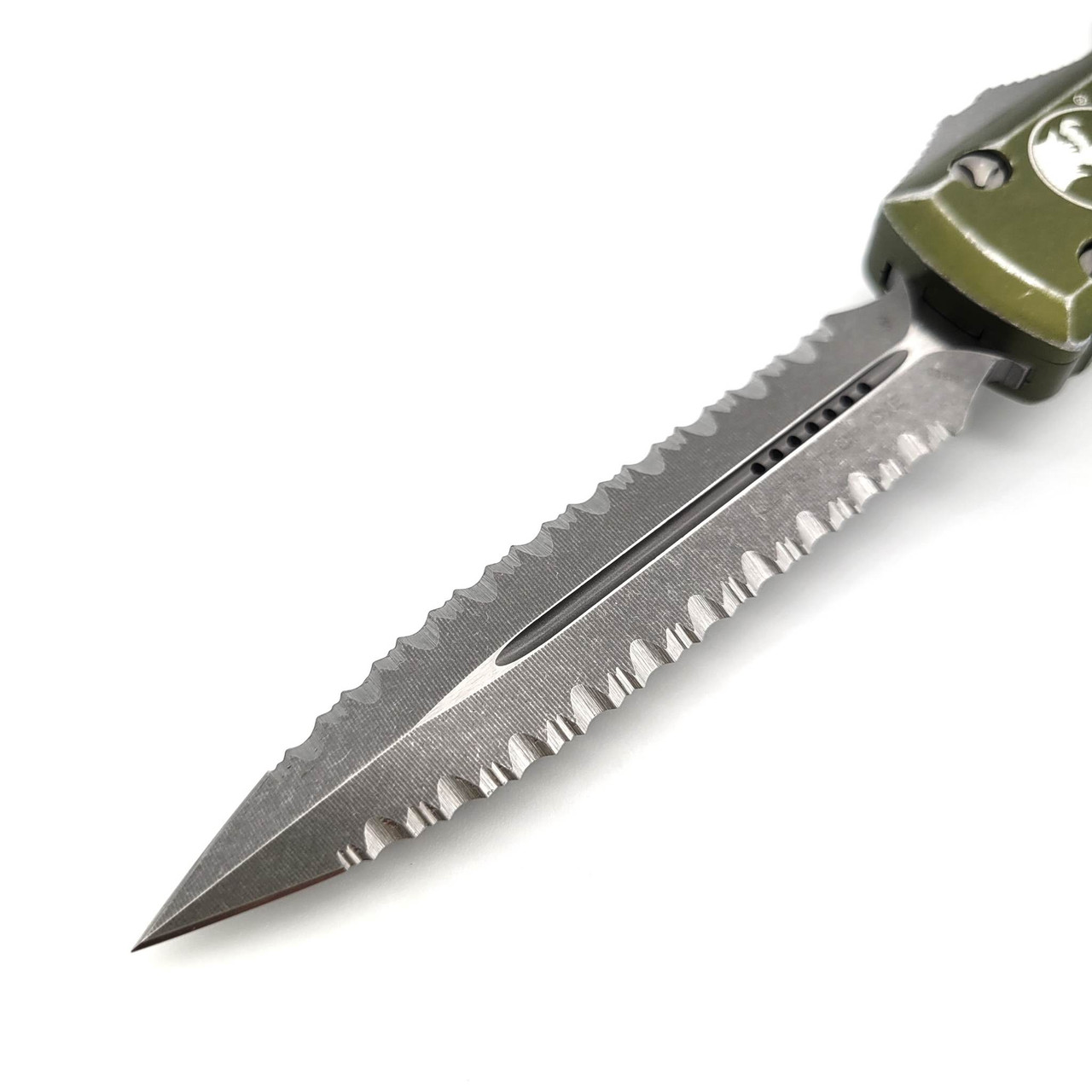 Microtech Ultratech 122-D12DOD Distressed OD Green Double Full Serrated ...