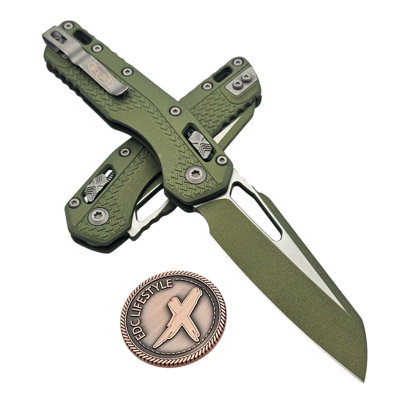 Microtech MSI Ram-Lok Cerakote Vintage Green Tri-Grip Polymer 3.85" S/E ...