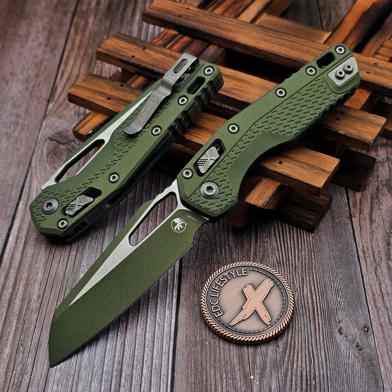 Microtech MSI Ram-Lok Cerakote Vintage Green Tri-Grip Polymer 3.85" S/E ...