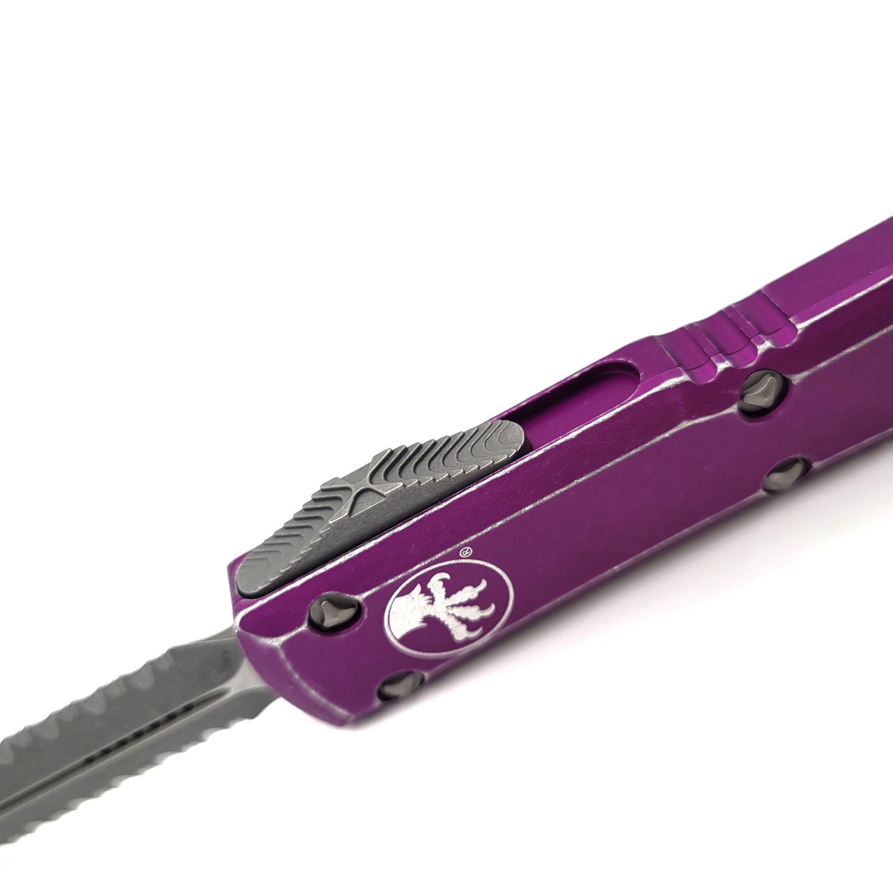 Microtech Ultratech 122-D12DVI Distressed Violet Double Full Serrated ...