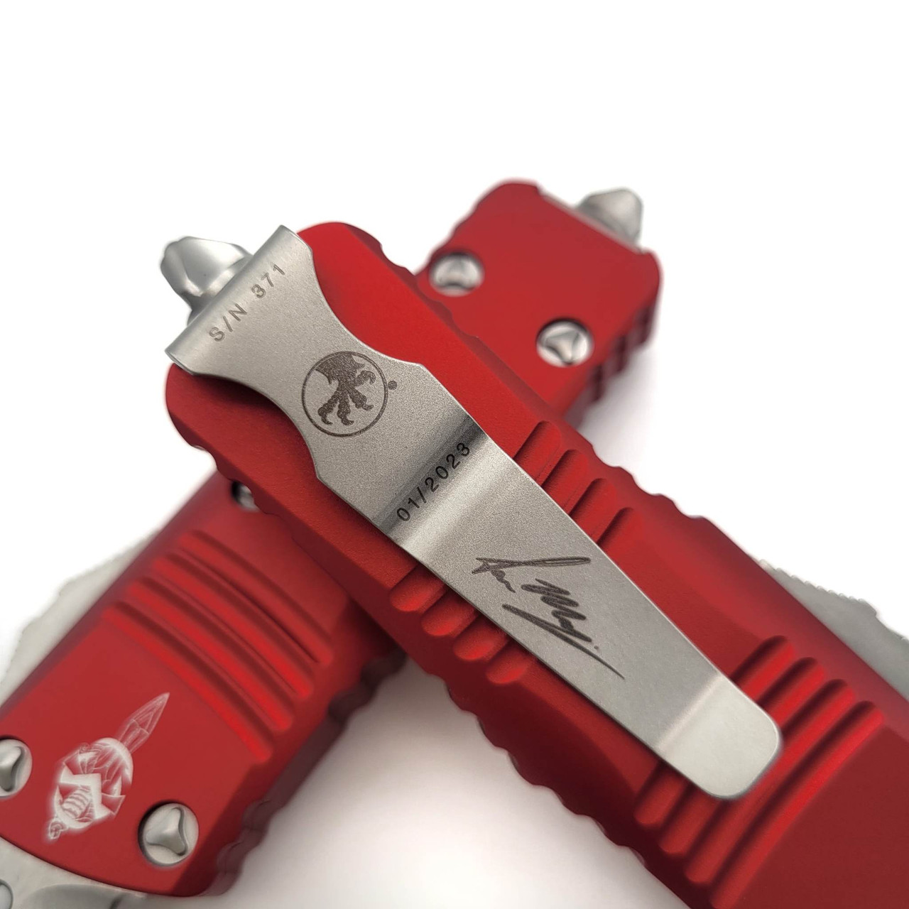 Microtech Troodon Mini 819 10rds Red Hellhound Tanto Edge Stonewash
