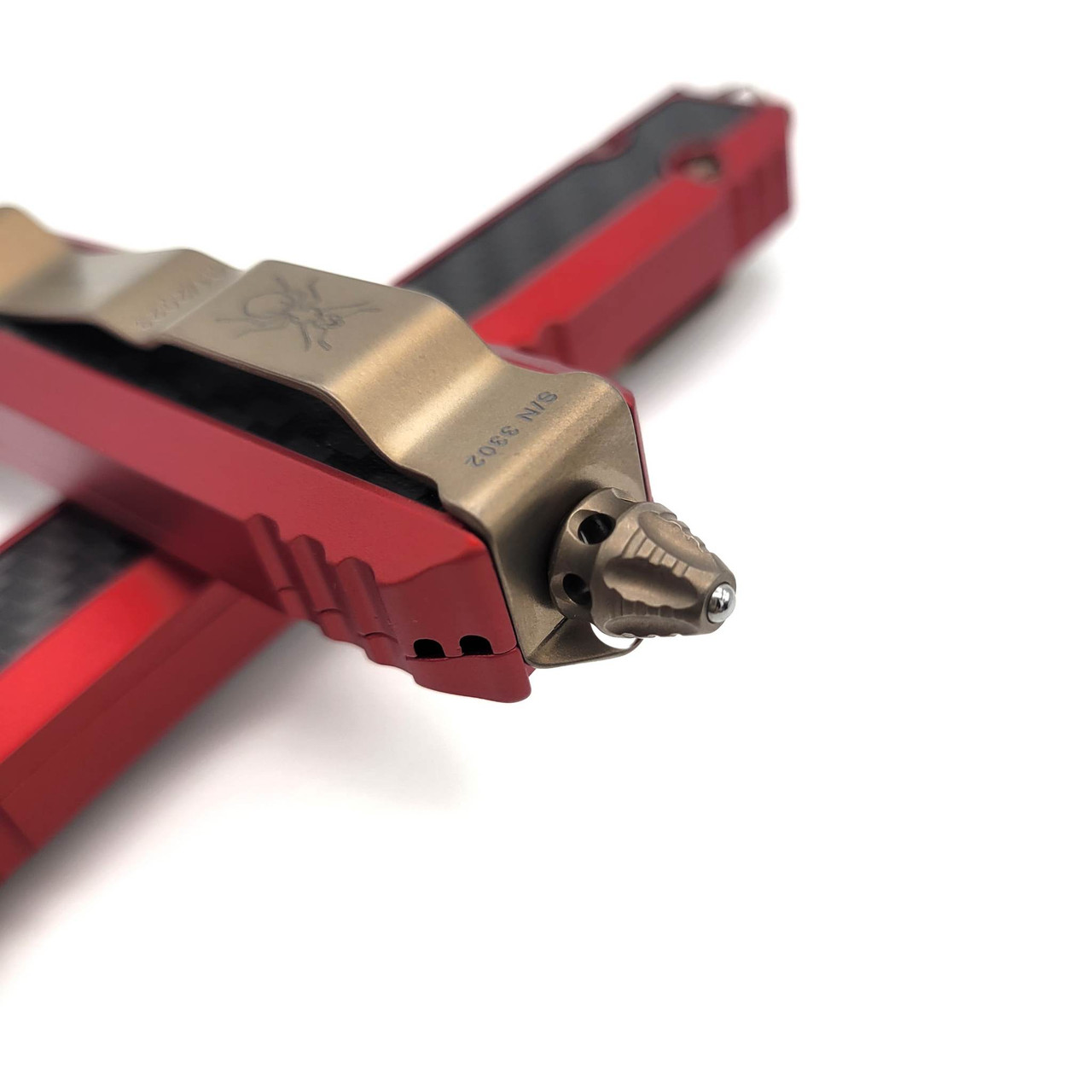 Microtech Makora 206 13rdcfis Red Carbon Fiber Inlay Bronze Double Edge