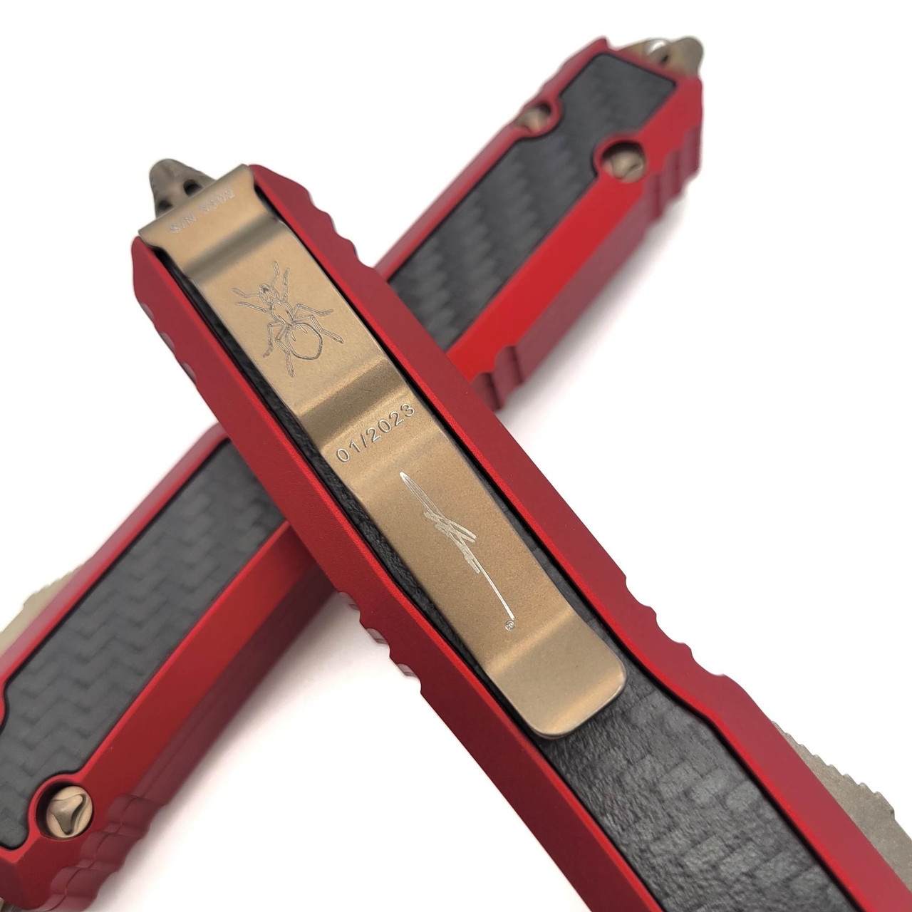 Microtech Makora 206 13rdcfis Red Carbon Fiber Inlay Bronze Double Edge
